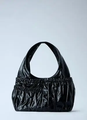 Marni Gathered Leather Shoulder Bag - Black