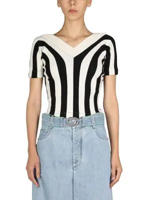Bottega Veneta Striped Pattern Top - Black