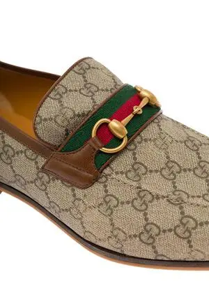 Gucci Paride' Beige Loafers With Horsebit And Web Detail In Gg Supreme Canvas - Multicolor