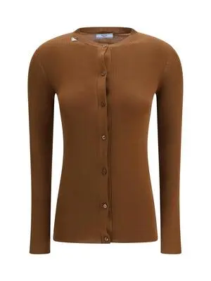 Prada Ribbed Wool Cardigan - Brown