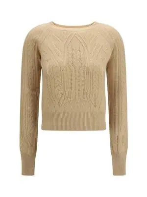 ERMANO SCERVINO Ermanno Scervino Long Sleeve Cable Knit And Openwork Cashmere Sweater - Cream