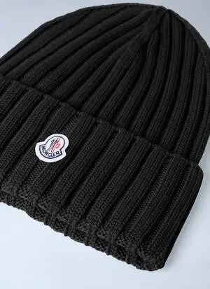 Moncler Logo Patch Beanie Hat
