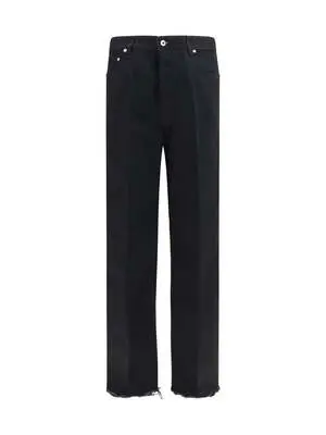 Rick Owens Frayed Hem Cotton Jeans - Black
