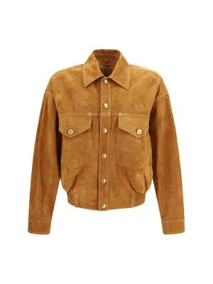 Versace Leather Button Jacket - Brown