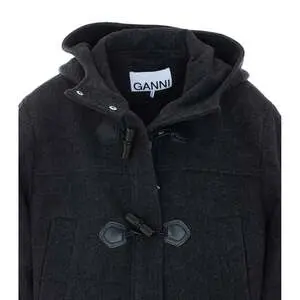 GANNI Logo Wool Peacoat