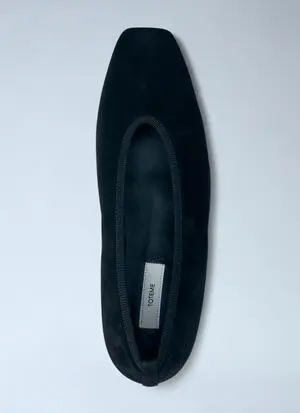TOTEME Minimalist Suede Ballerina Flats - Black