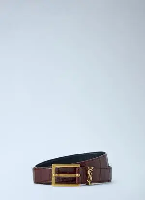 Saint Laurent Logo Buckle Leather Belt - Brown