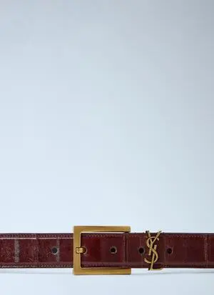 Saint Laurent Logo Buckle Leather Belt - Brown
