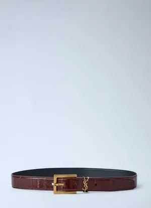 Saint Laurent Logo Buckle Leather Belt - Brown