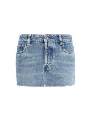 Miu Miu Frayed Hem Denim Mini Skirt - Blue