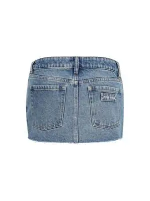 Miu Miu Frayed Hem Denim Mini Skirt - Blue