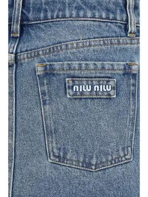 Miu Miu Frayed Hem Denim Mini Skirt - Blue