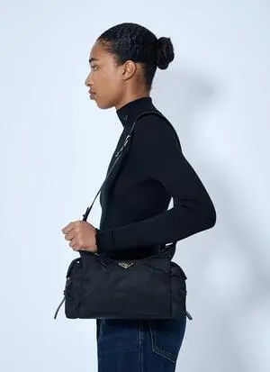 Prada Re-nylon And Leather Shoulder Bag - Black