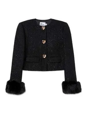 SELF-PORTRAIT Boucle Fur Cuff Jacket - Multicolor