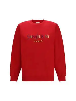 Saint Laurent Cotton Crewneck Sweatshirt With Embroidery - Red
