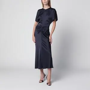 Victoria Beckham Bela Midi Dress In Midnight Satin Crêpe - Blue