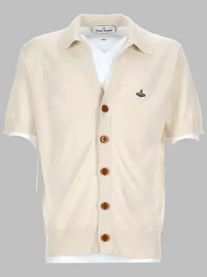 VIVIENNE WESTWOOD VIVIENNE WESTWOOD Cotton Short Sleeve Polo Cardigan Cream