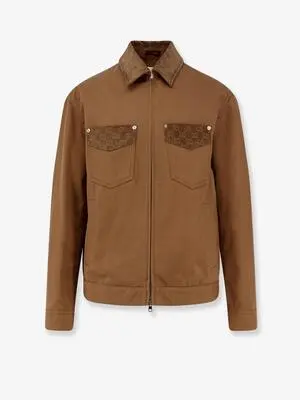 Gucci Canvas Jacket With Gg Details - Brown