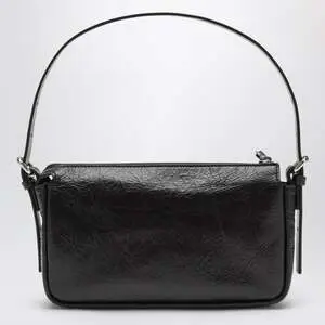 Fendi Zip Top Small In Crackled Leather Bag - Black