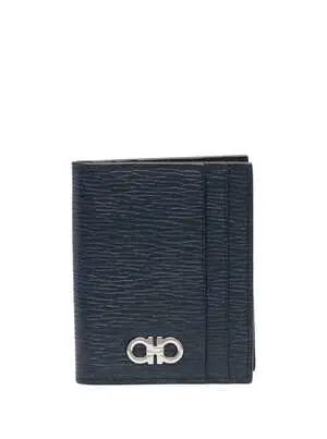 FERRAGAMO Ferragamo Men Blue Cardholder With Gancini Metal Logo On The Front In Leather For Men Multicolor