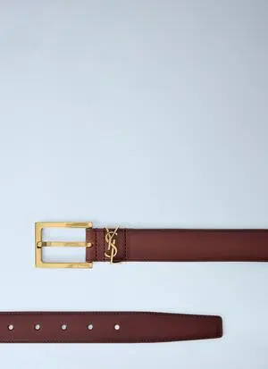 Saint Laurent Cassandre Belt In Aged Effect Leather