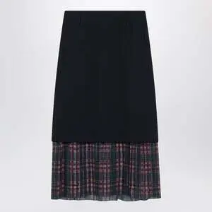 Dries Van Noten Navy Midi Skirt With Check Insert - Blue