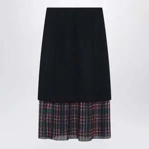 Dries Van Noten Navy Midi Skirt With Check Insert