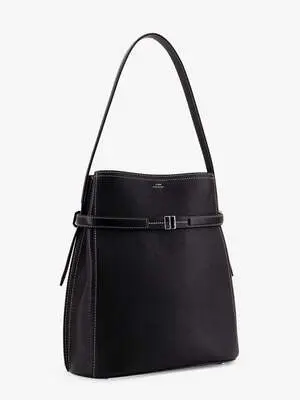 TOTEME Hammered Leather Bucket Bag With Strap On The Front - Black