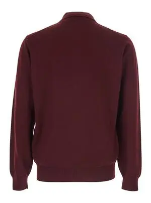 Fendi Bordeaux Long Sleeve Polo With Classic Collar And Ff Plate On The Front In Wool For - Multicolor