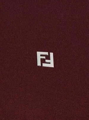 Fendi Bordeaux Long Sleeve Polo With Classic Collar And Ff Plate On The Front In Wool For - Multicolor