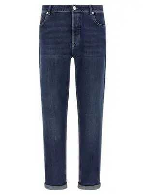 Brunello Cucinelli Logo Embroidery Stretch Jeans - Blue