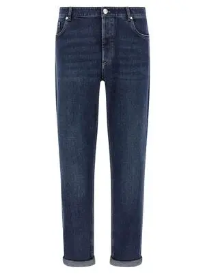 Brunello Cucinelli Logo Embroidery Stretch Jeans - Blue