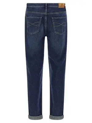 Brunello Cucinelli Logo Embroidery Stretch Jeans - Blue