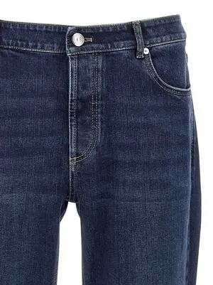 Brunello Cucinelli Logo Embroidery Stretch Jeans - Blue
