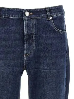 Brunello Cucinelli Logo Embroidery Stretch Jeans - Blue