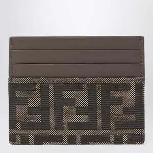 Fendi Ff Zucca Jacquard And Leather Card Holder - Brown