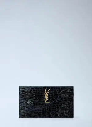 Saint Laurent Uptown Crocodile-embossed Shiny Leather Pouch