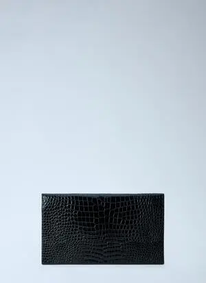 Saint Laurent Uptown Crocodile-embossed Shiny Leather Pouch