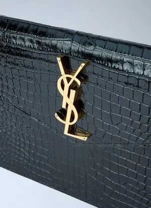 Saint Laurent Uptown Crocodile-embossed Shiny Leather Pouch