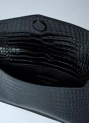 Saint Laurent Uptown Crocodile-embossed Shiny Leather Pouch