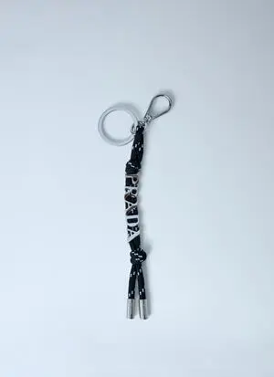 Prada Logo Embellished Keychain - Black