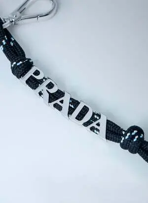 Prada Logo Embellished Keychain - Black