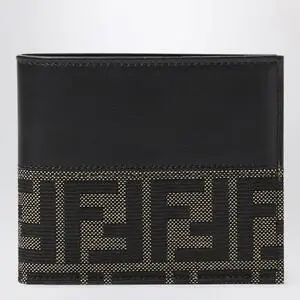 Fendi Fendi Ff Zucca Jacquard And Brown Leather Bi-Fold Wallet Men Black