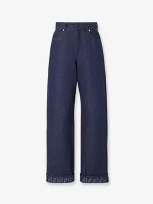 Fendi Denim Jeans With Ff Detail On The Bottom - Blue