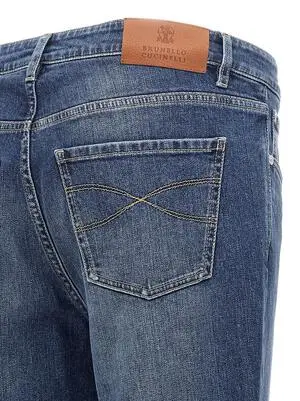 Brunello Cucinelli Logo Embroidery Stretch Jeans - Blue