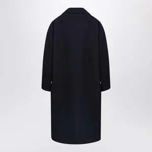 Balenciaga Long Navy Textured Wool Pea Coat