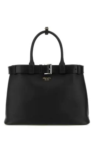 Prada Leather Buckle Large Handbag - Black
