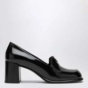 Prada Brushed Leather Heeled Loafers - Black