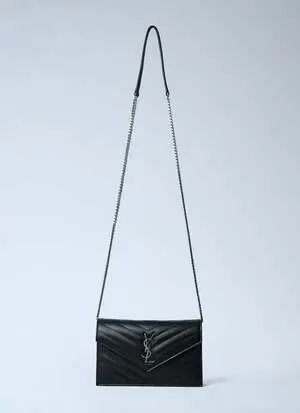 Saint Laurent Cassandre Envelop Chain Wallet - Black