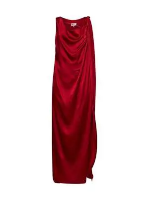MAISON MARGIELA Dark Red Satin Draped Maxi Dress - Multicolor